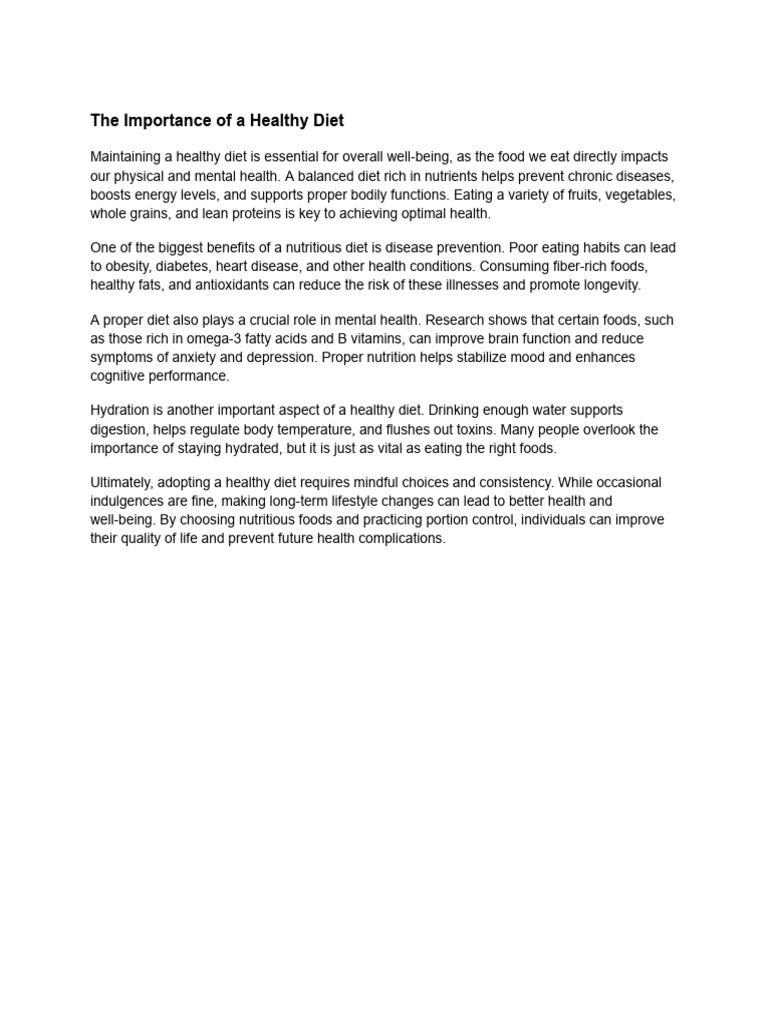 The Importance of A Healthy Diet | PDF