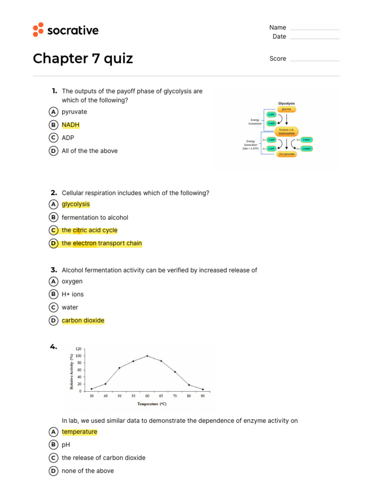 Quiz - Chapter 7 Quiz | PDF | Glycolysis | Fermentation