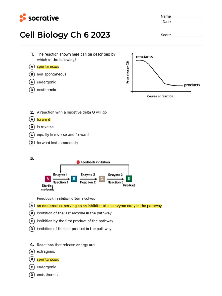 Quiz - Cell Biology CH 6 2023 | PDF