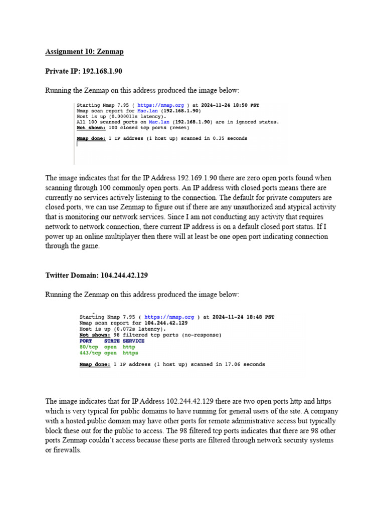 Zenmap Scan Results for IP Addresses | PDF