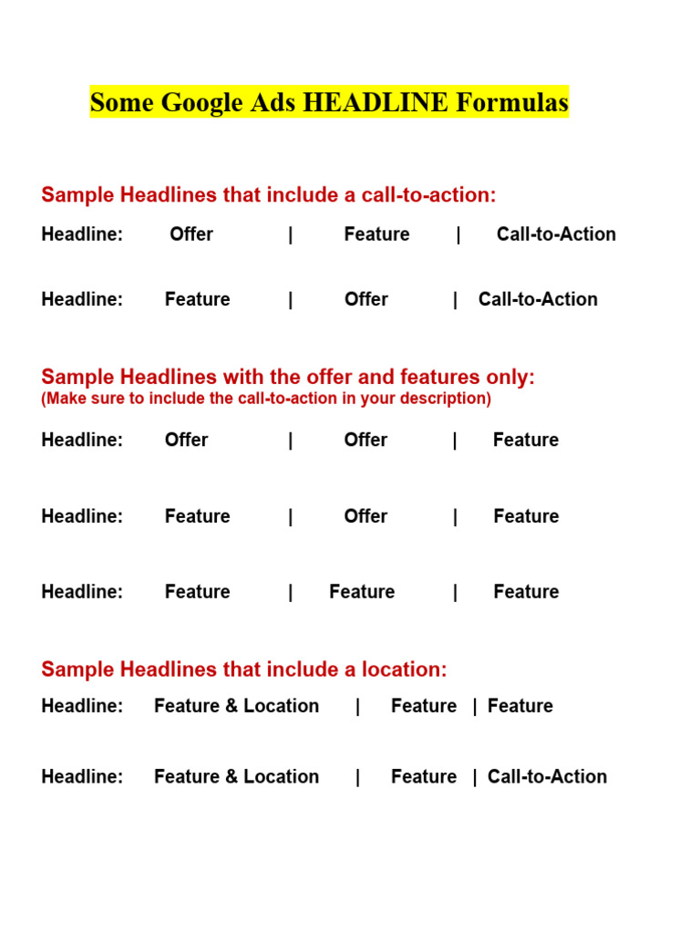 Google Ads Formulas Download Sample Sheet | PDF