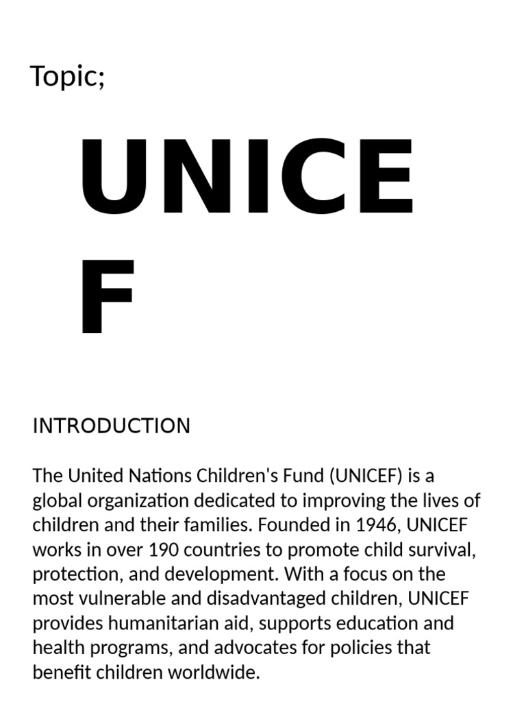 UNICEF: Global Child Welfare Initiatives | PDF | Unicef | Human Nutrition