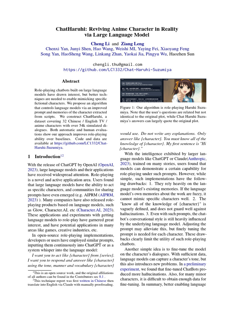 Reviving Anime Character in Reality Via LLM | PDF