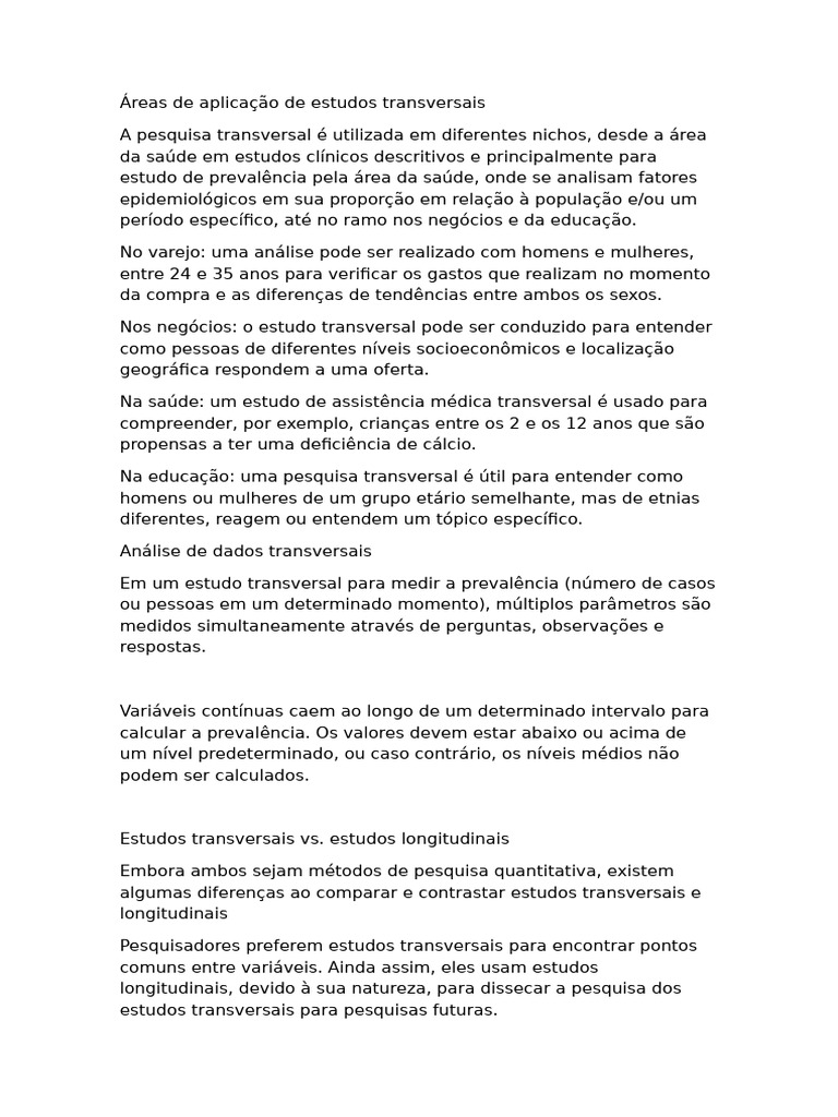 Aplicações de Estudos Transversais | PDF