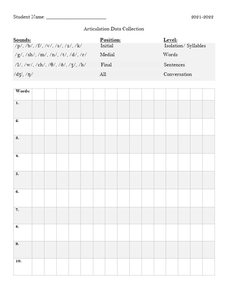 Articulation Data Collection Template | PDF
