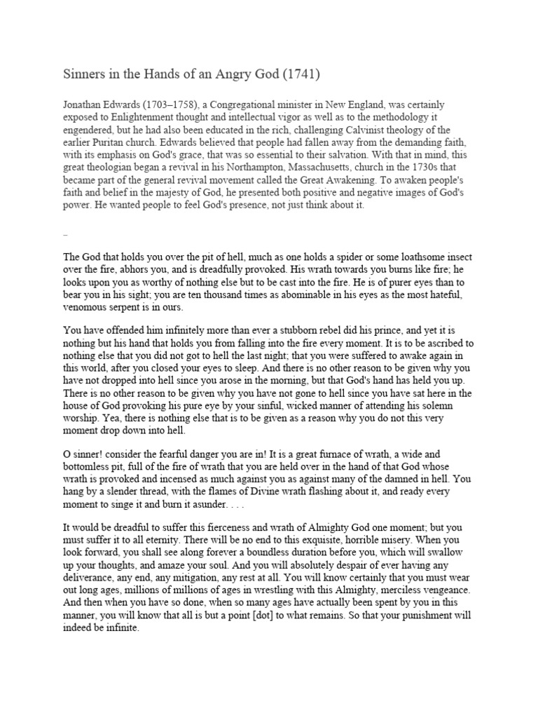 Jonathan Edwards’s Sinners in the Hands of an Angry God excerpt, 1741 ...