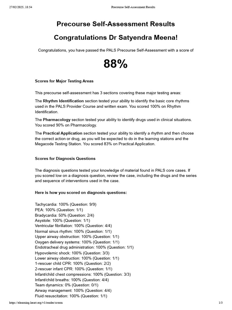 PALS Precourse Self-Assessment | PDF | Medical Specialties | Clinical ...