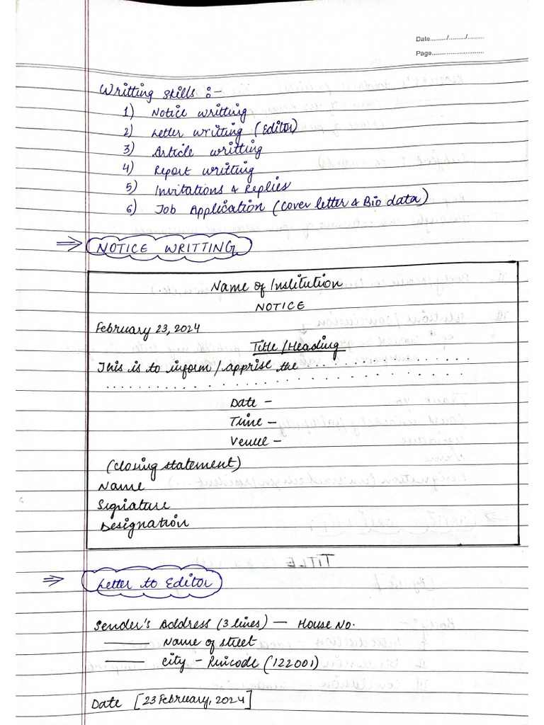 Formats (Writting Skills) - Handwritten Full Class 12 | PDF