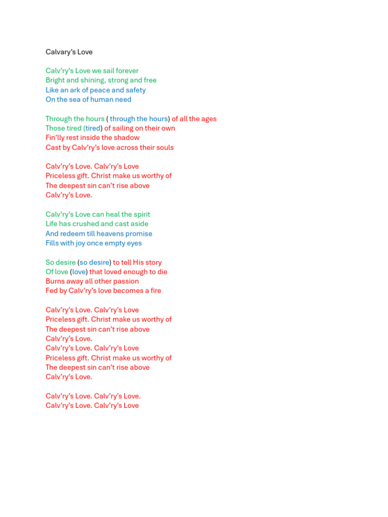 Calvary's Love Lyrics and Themes | PDF
