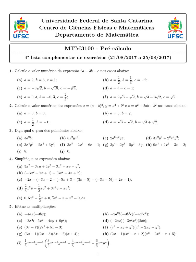 Lista de Exercicios 4 - Complementar | PDF