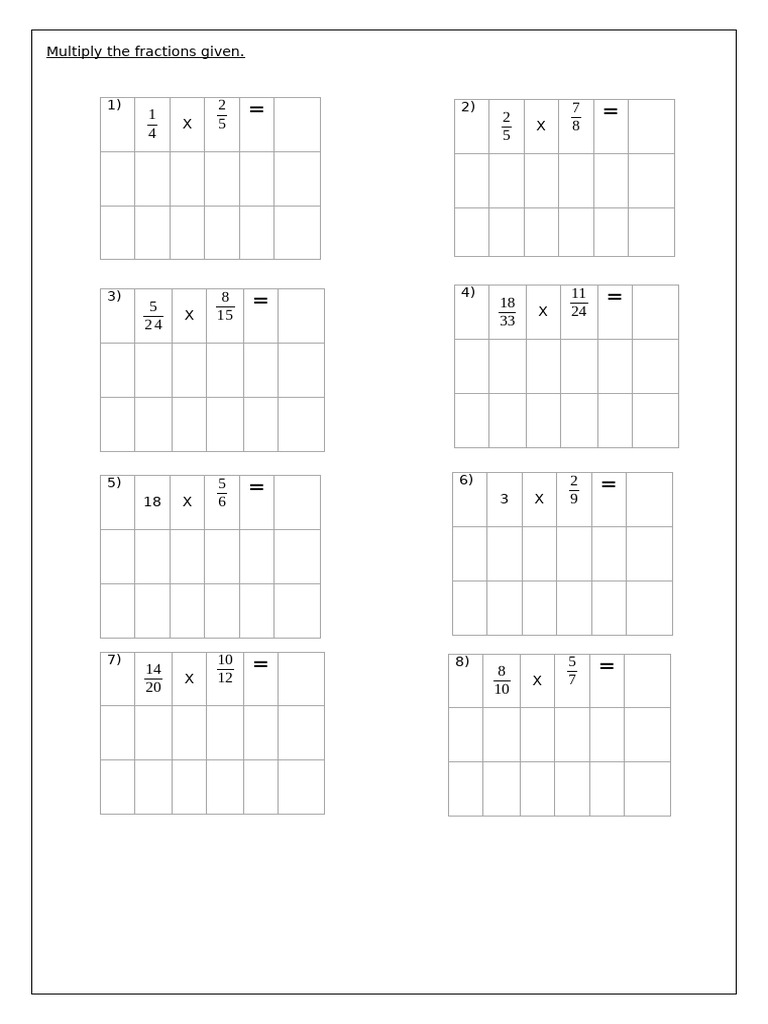 Fraction Multiplication Practice | PDF