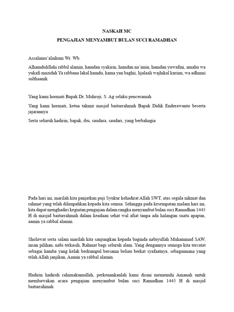 Naskah Mc-Pengajian Menyambut Ramadhan | PDF