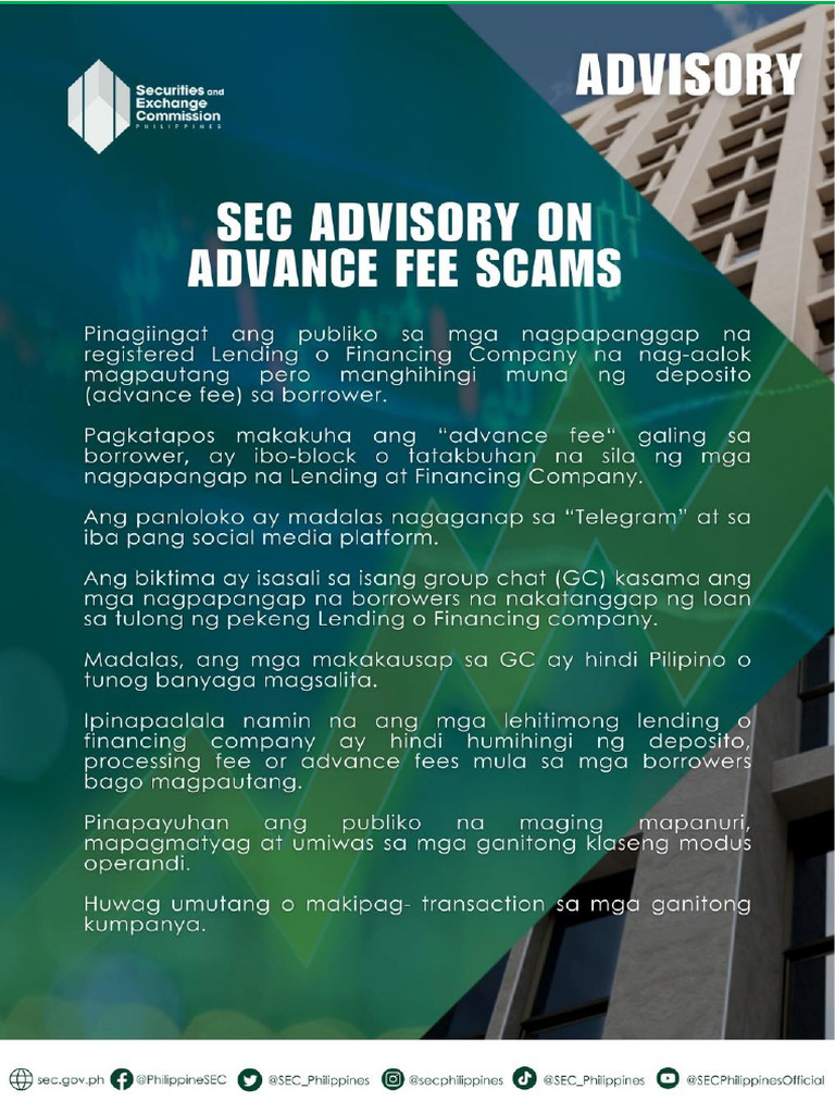 2024advisory - SEC ADVISORY ON ADVANCE FEE SCAMS | PDF