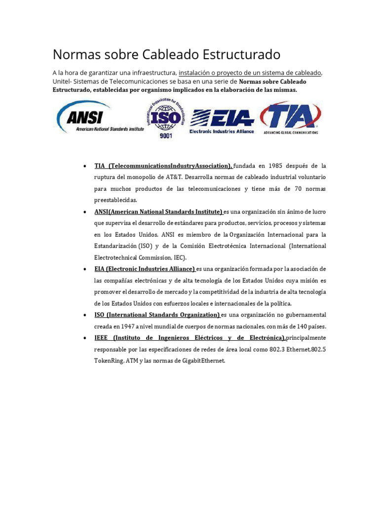 Normas Sobre Cableado Estructurado | PDF | Telecomunicaciones | Electrónica