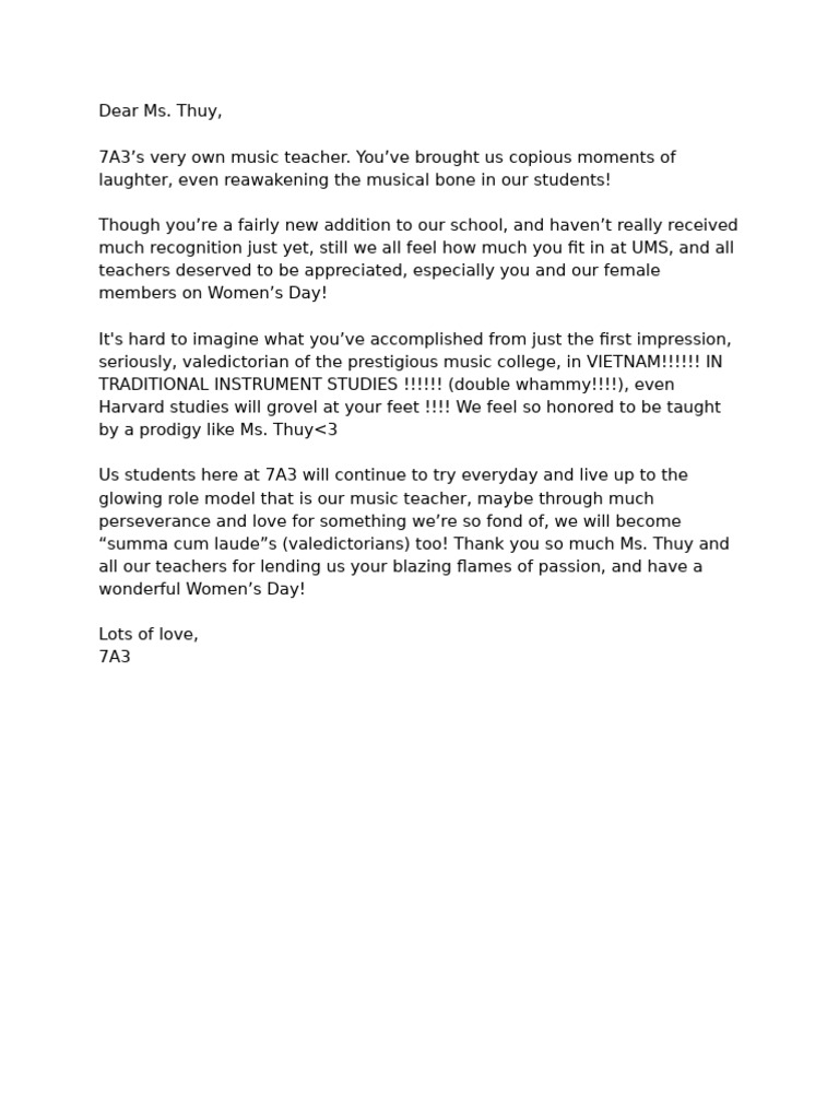 Appreciation for Ms. Thuy on Women's Day | PDF