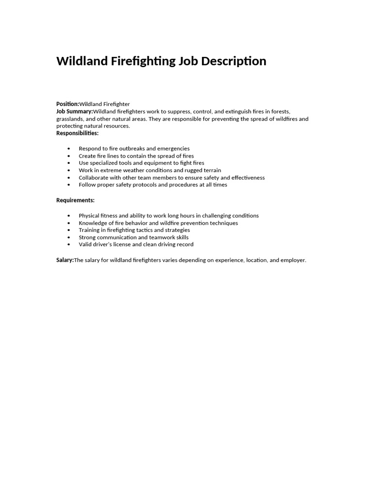 Wildland Firefighting Job Description | PDF