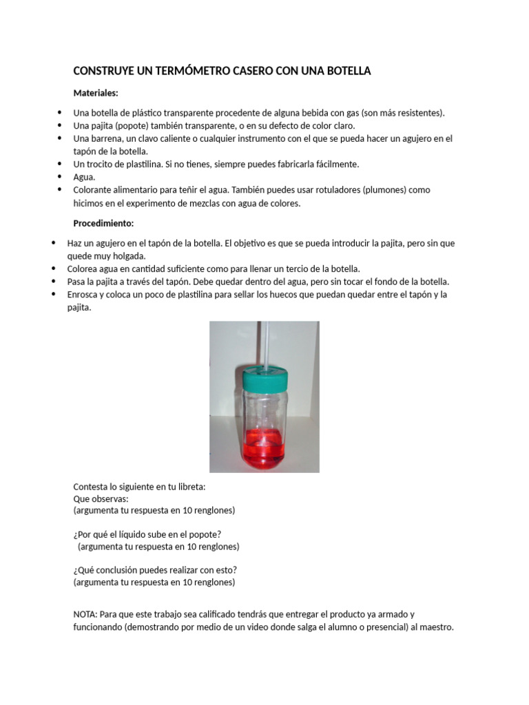 Construye un termómetro casero con una botella | PDF