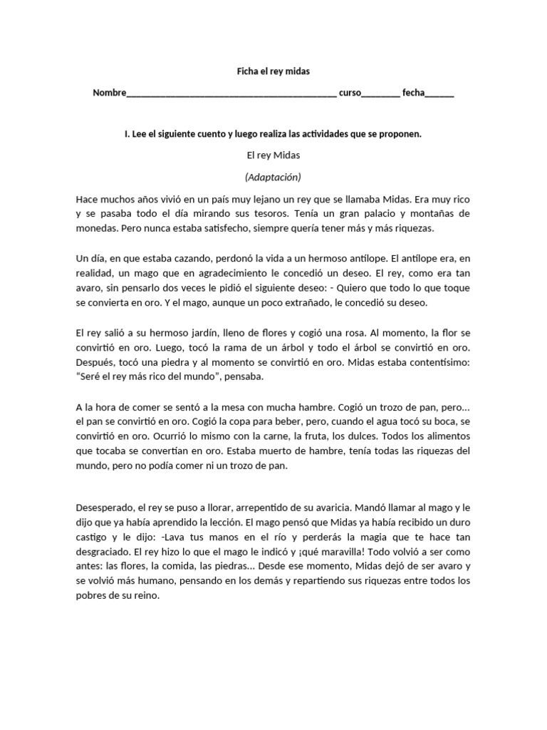 Ficha El Rey Midas | PDF