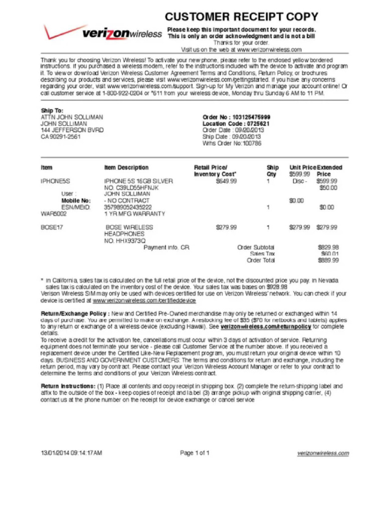 Verizon Receipt | PDF