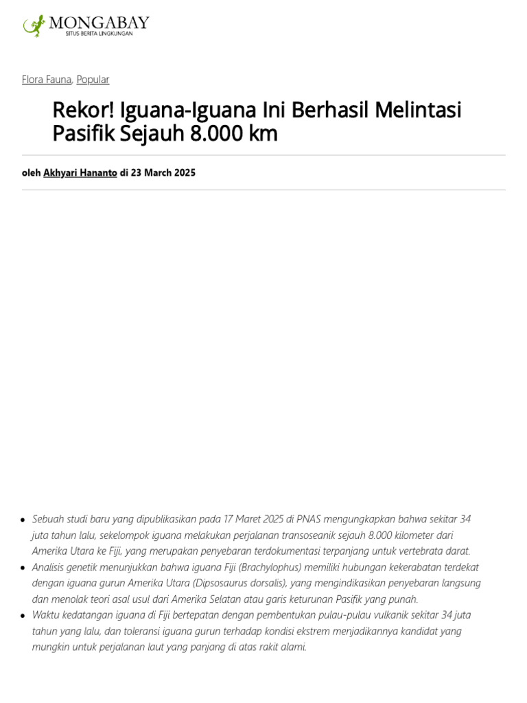 Rekor! Iguana-Iguana Ini Berhasil Melintasi Pasifik Sejauh 8.000 KM | PDF