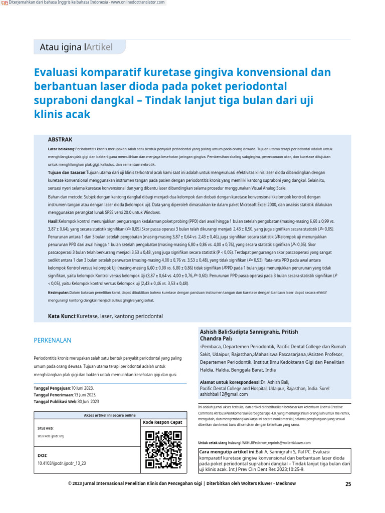 Kuretase Laser vs Konvensional pada Periodontitis | PDF