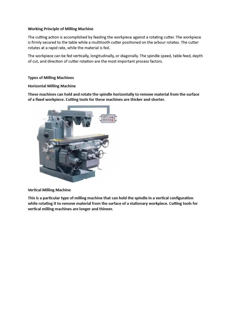 Milling Machine Types and Operations | PDF | Machining | Crafts