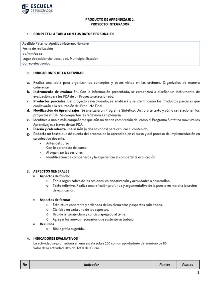 PSCP. Producto de Aprendizaje 2 (v2) | PDF | Aprendizaje
