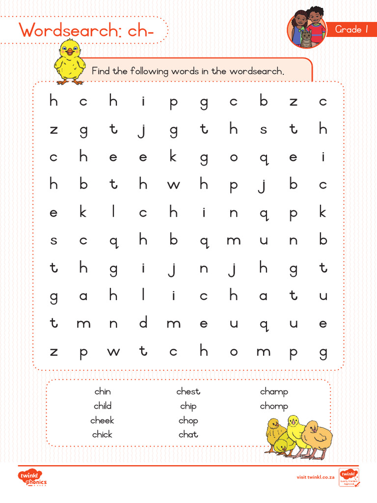 Grade 1 Wordsearch: Ch- Words | PDF