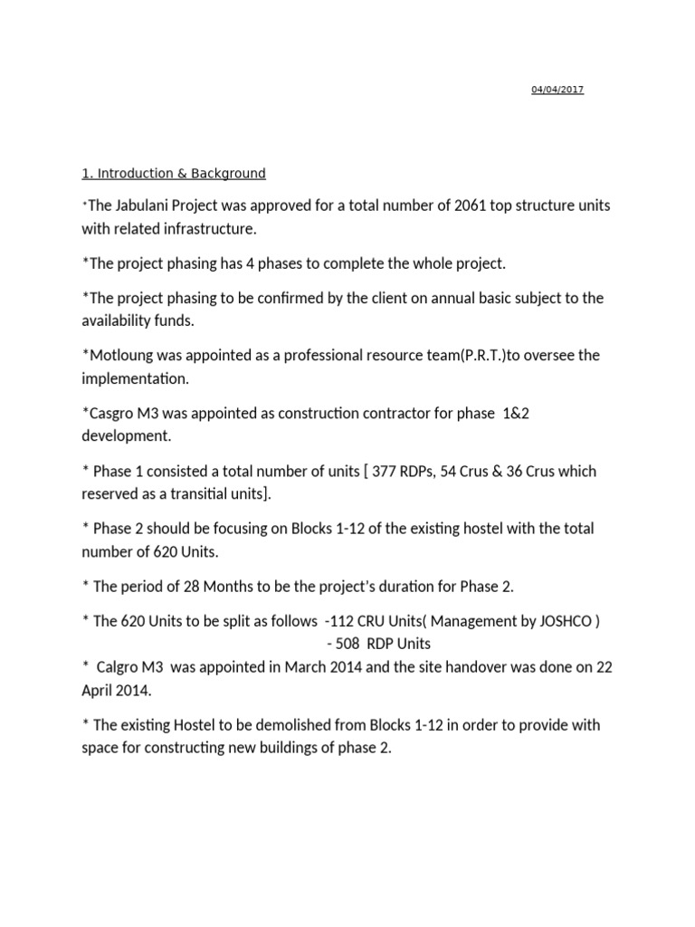 Jabulani Project Overview and Phases | PDF