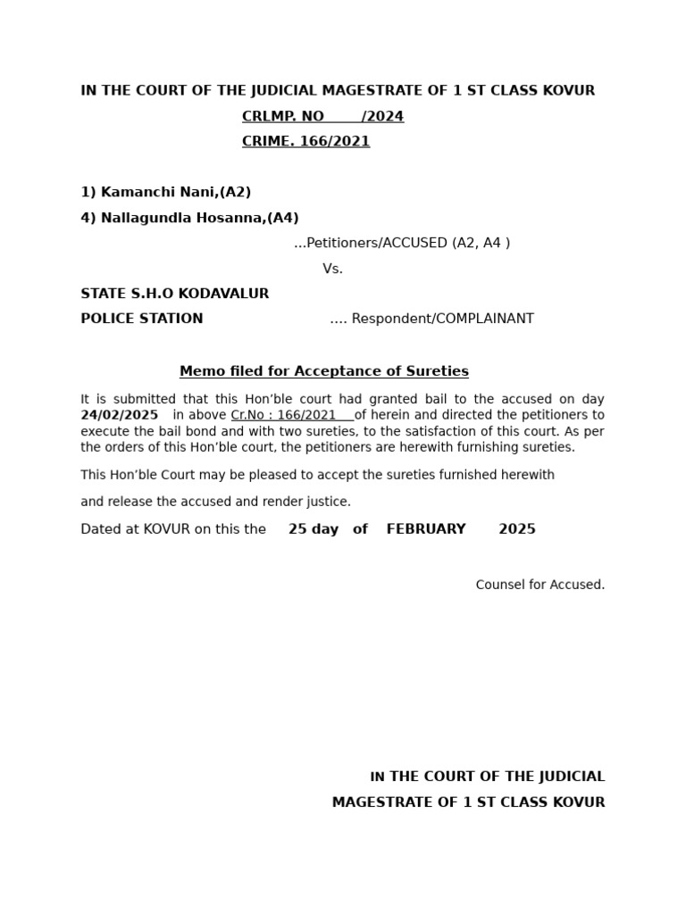 Surety Acceptance Affidavit in Crime No 166.2021 | PDF