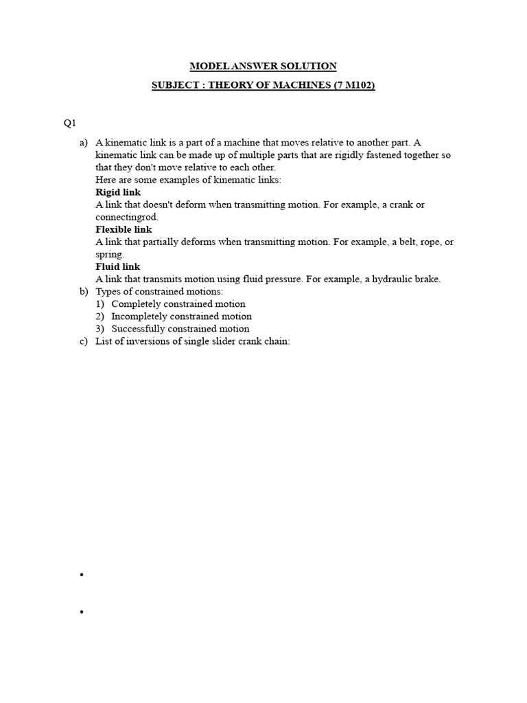 MODEL ANSWER SOLUTION 7m102 Tom | PDF | Belt (Mechanical) | Gear