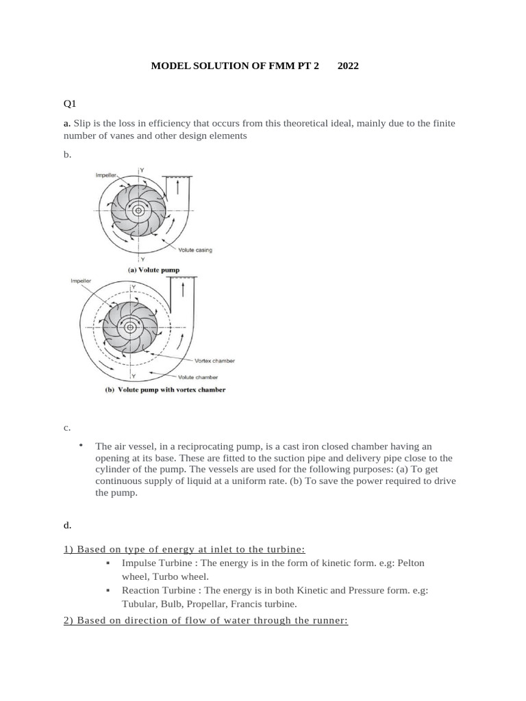 Model Solution of FMM PT 2 2022 | PDF | Turbine | Pump