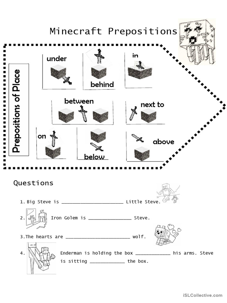Minecraft Prepositions Practice Quiz | PDF