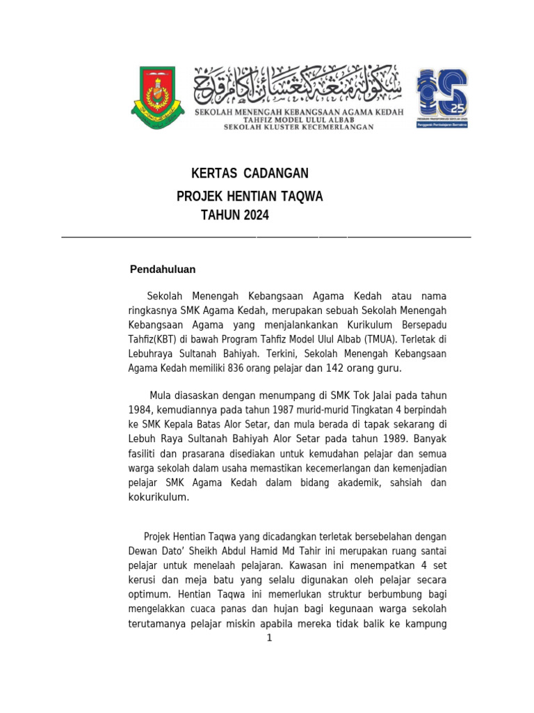 Projek Hentian Taqwa Dewan Besar | PDF