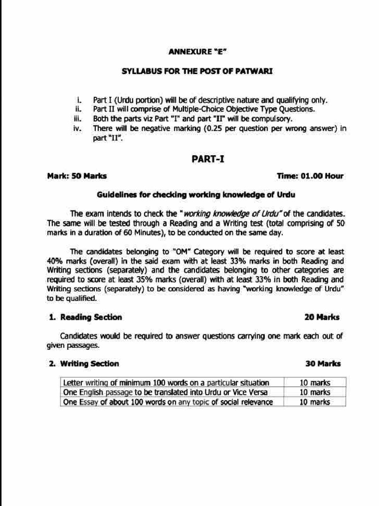 PATWARI SYLLABUS | PDF