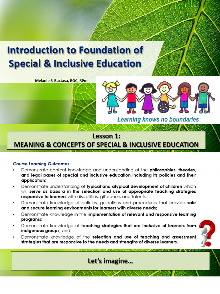 Lesson 1-Introduction To Special & Inclusive Education-2025 | PDF ...