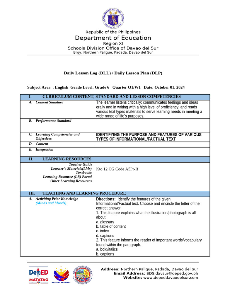 GRADE 6 ENGLISH DAY 2 Q2 | PDF | Books | Lesson Plan