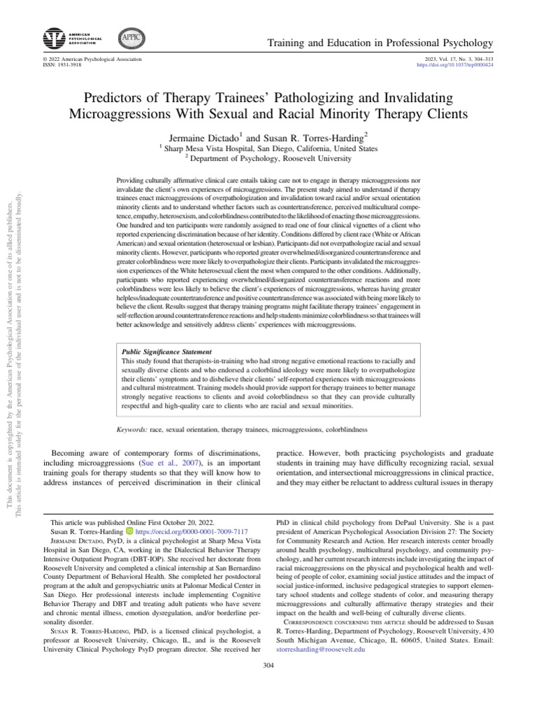 Predictors of Therapy Trainees' Pathologizing and Invalidating ...