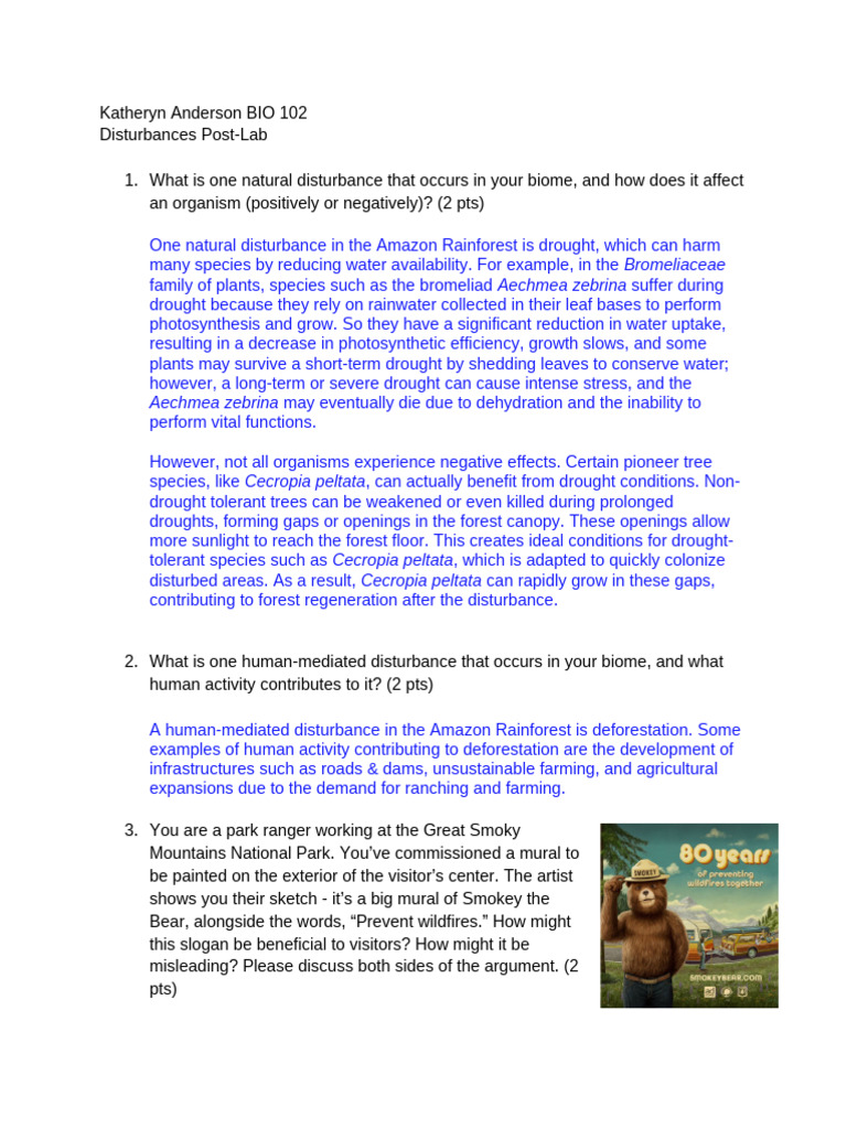 Disturbance Post-Lab - Katheryn Anderson | PDF | Disturbance (Ecology ...