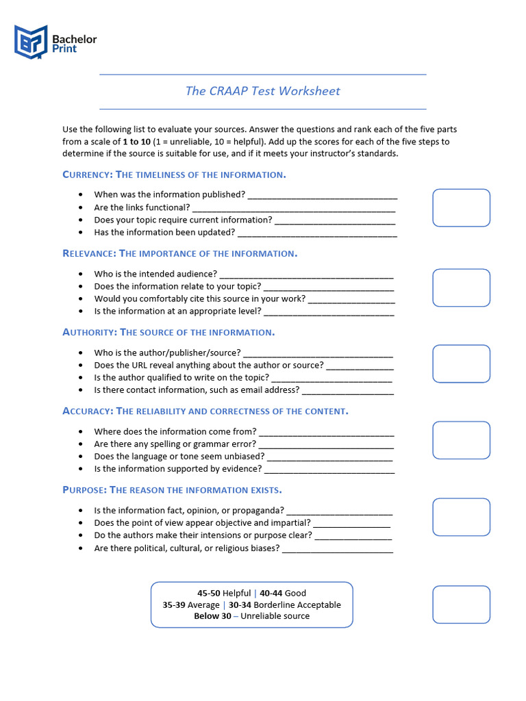 CRAAP Test Worksheet for Source Evaluation | PDF