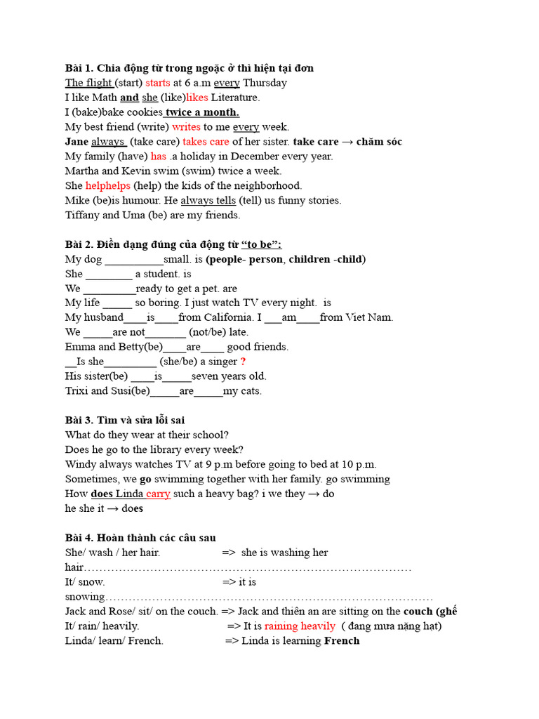 BT HT ĐƠN-TIẾP DIỄN | PDF