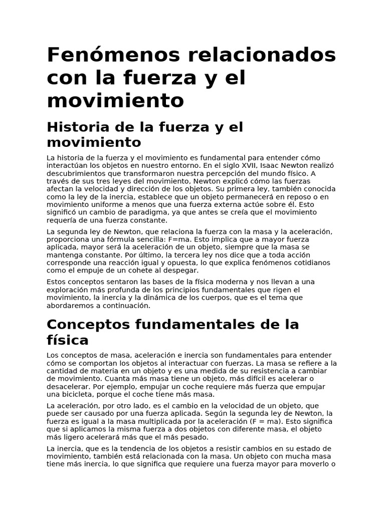 Fenómenos de fuerza y movimiento | PDF | Fuerza | Masa