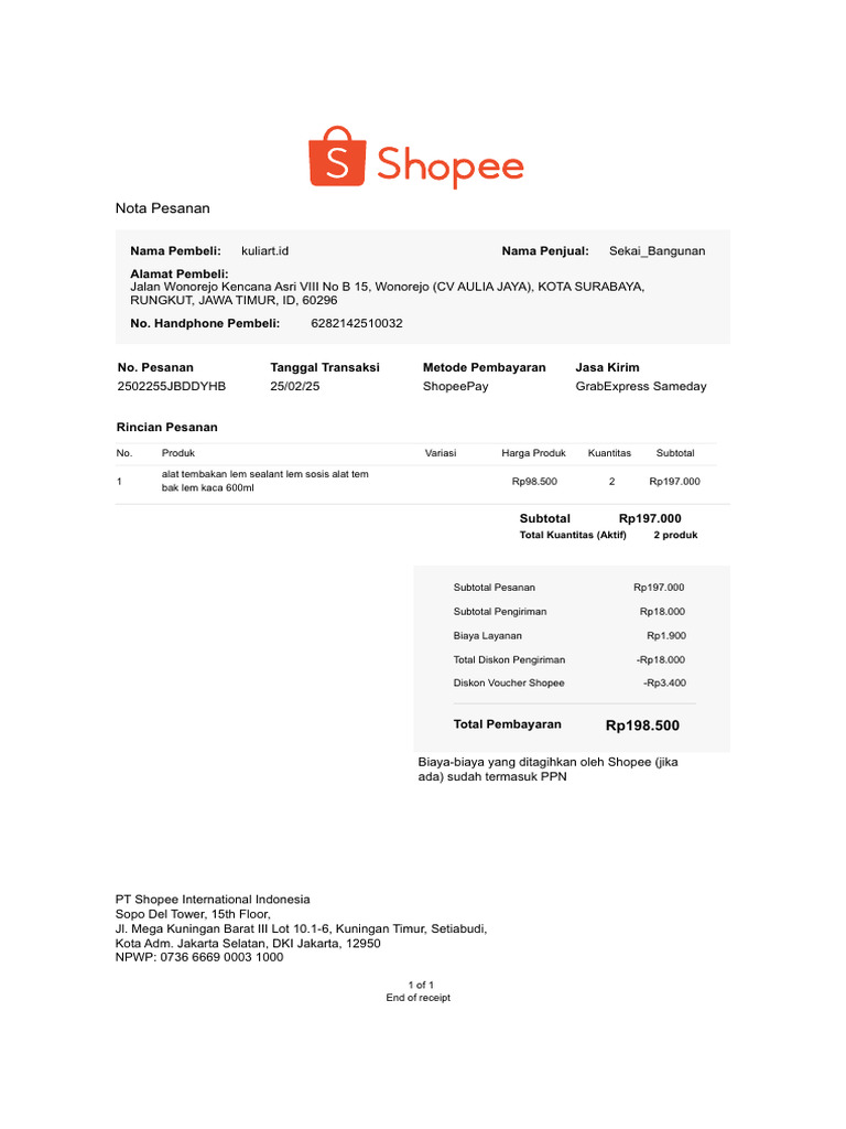 Invoice Shopee | PDF