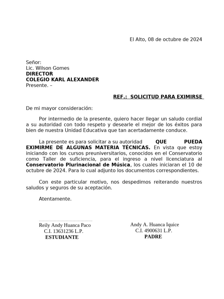 Carta para Eximir | PDF