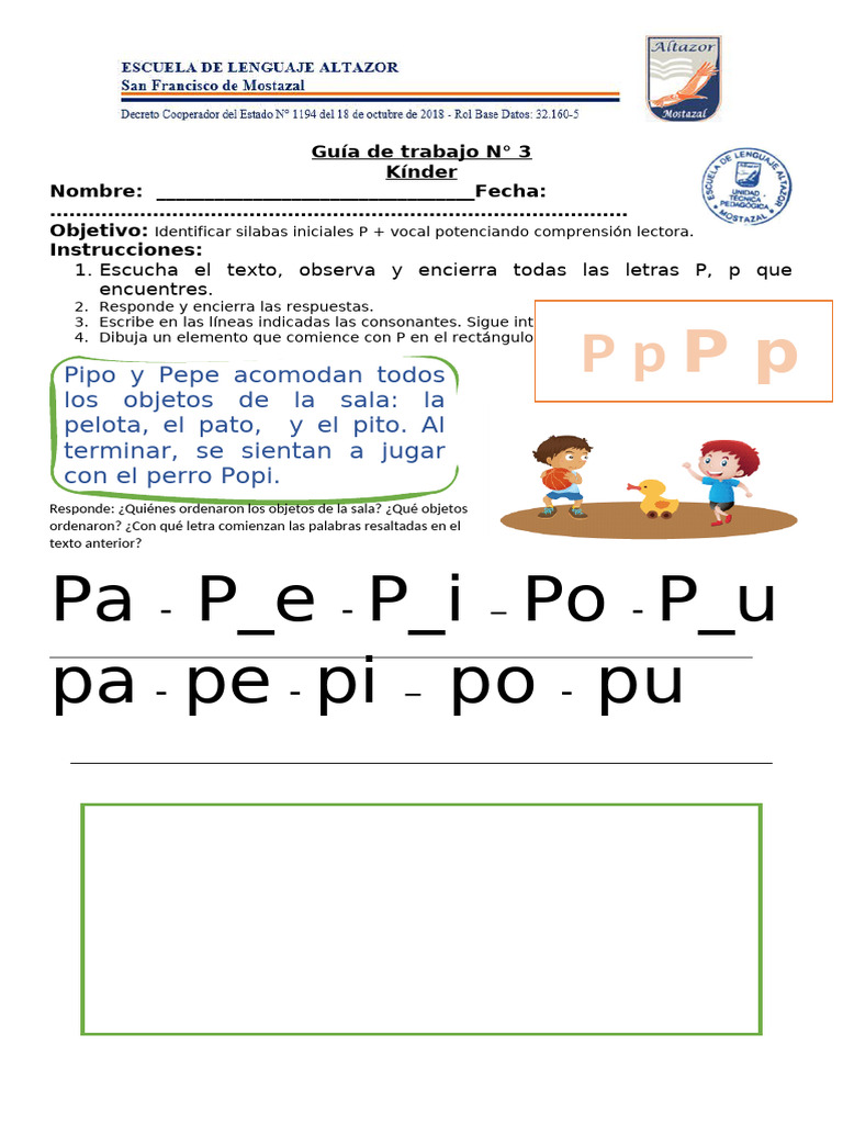 Actividades de sílabas con P para Kínder | PDF
