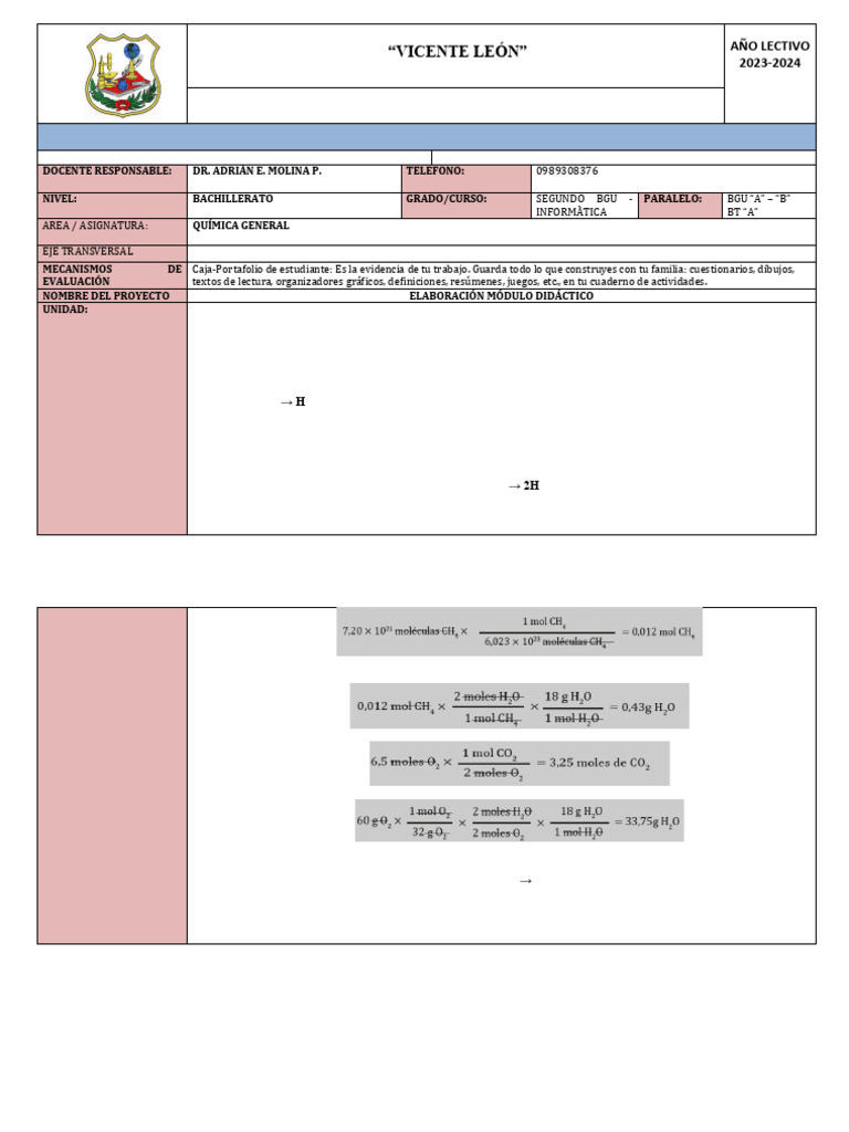 Módulo Semana 2 - 3 - 2do Bgu A - B e Informàtica 2023 - 2024 | PDF | Ácido clorhídrico | Metano