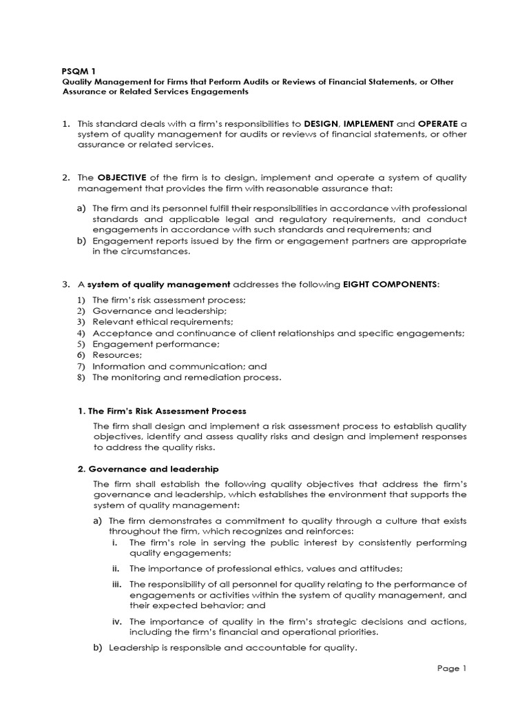 PSQM 1 Audit Quality Management Standards | PDF | Audit | Auditor's Report