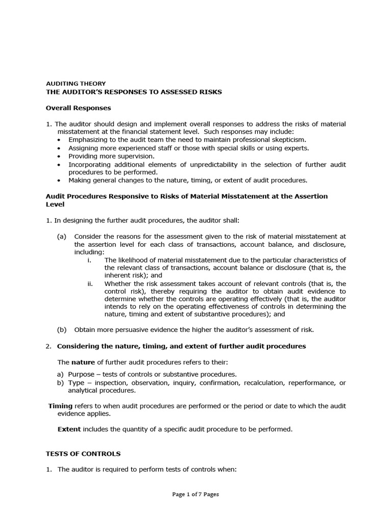 Auditor Responses to Material Misstatement Risks | PDF | Audit ...