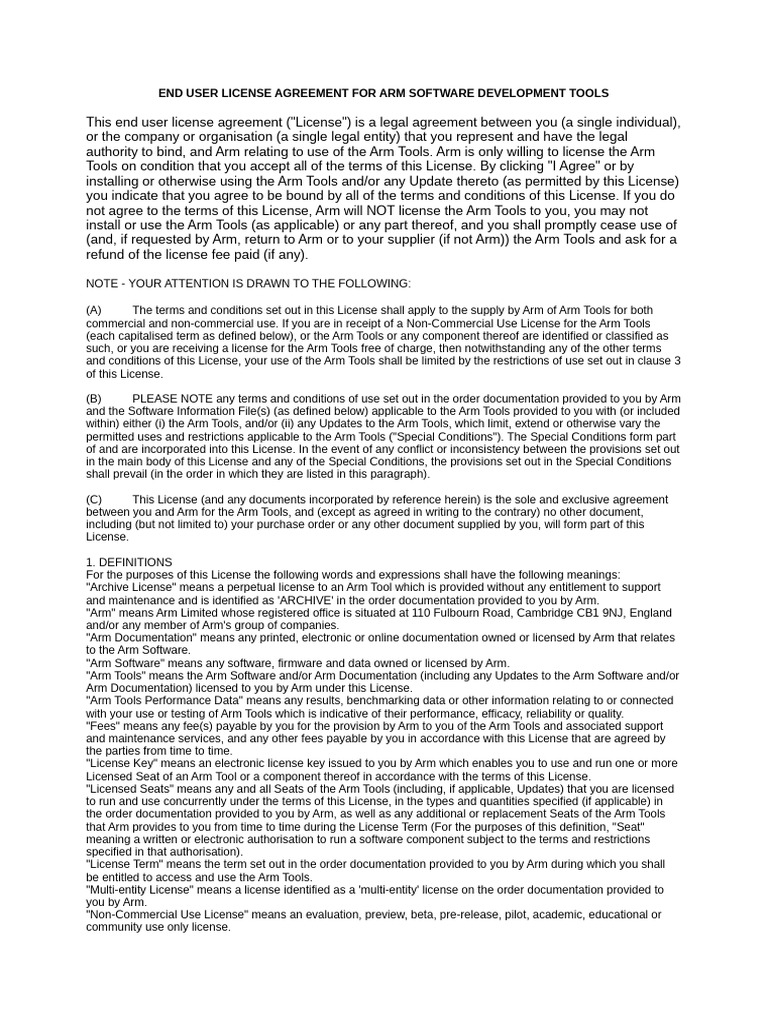 Arm Software Development Tools License | PDF | License | Legal Liability