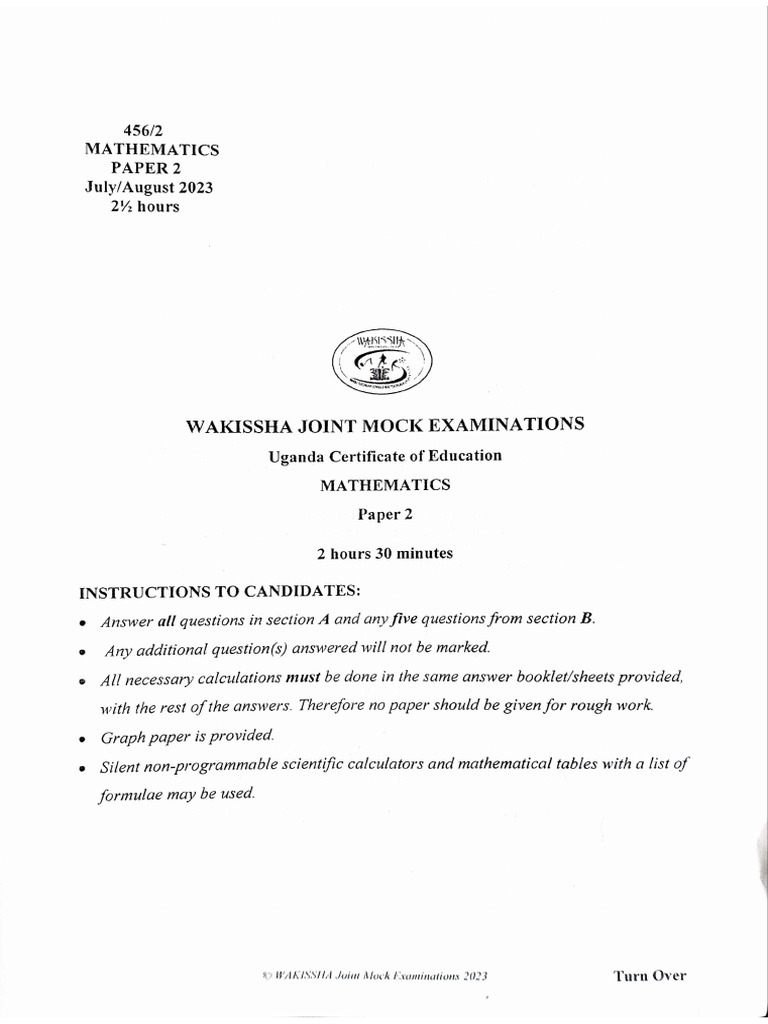 Wakisha Joint Mock Math 2 2023 | PDF
